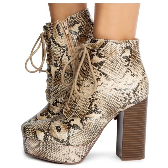 Boutique | Shoes | Snake Python Chunky Lita Heel Ankle Combat Boots ...